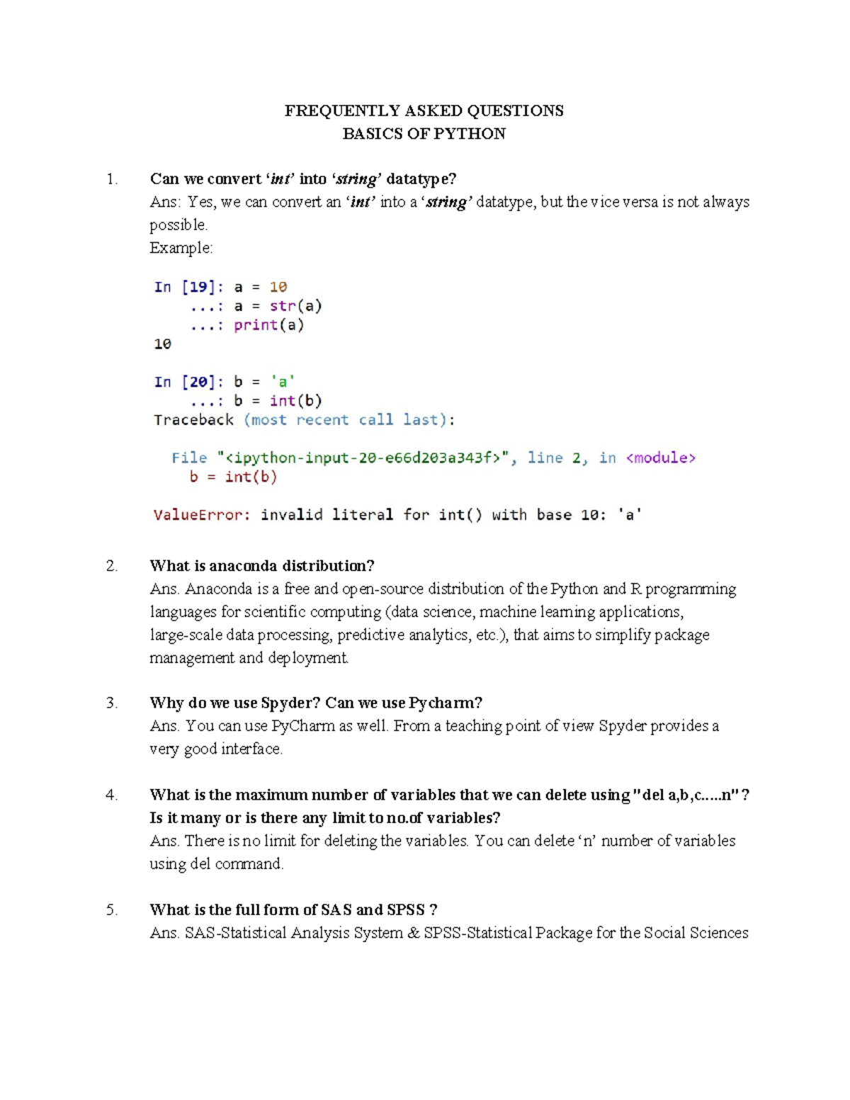 FAQs Basics OF Python - PRACTICE - FREQUENTLY ASKED QUESTIONS BASICS OF ...