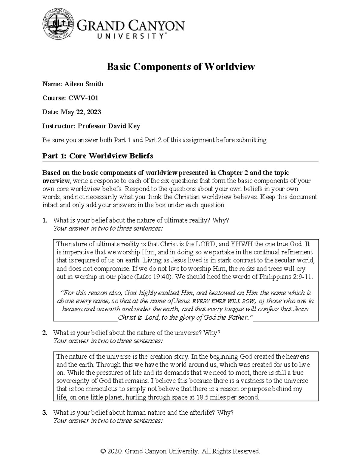 CWV 101 301 RS T1Basic Components Of Worldview - Basic Components of Worldview Name: Aileen ...
