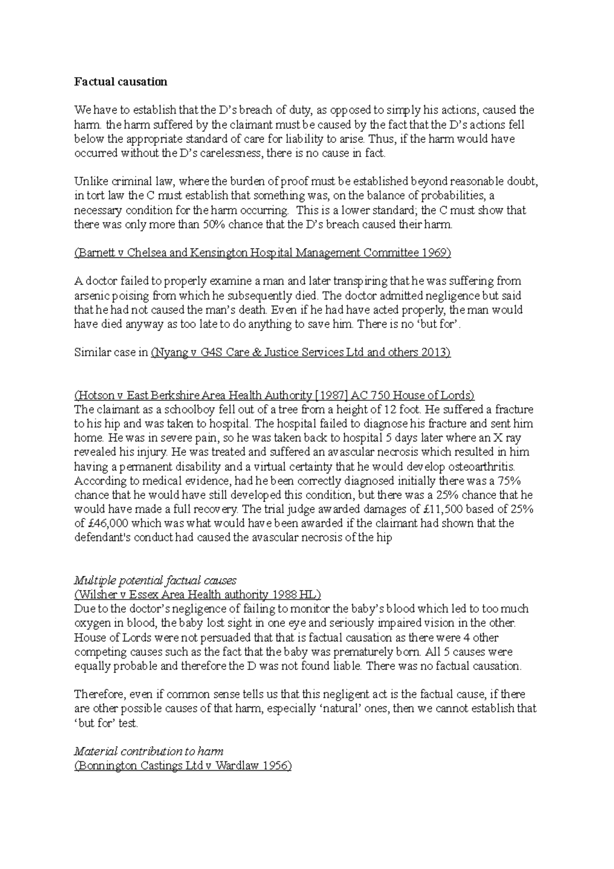 Factual causation summary - Factual causation We have to establish that ...