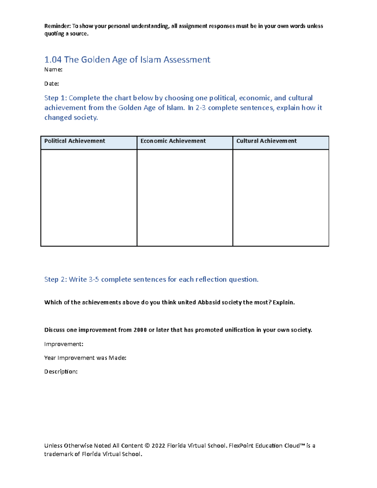 Golden age of islam wh yourname - Reminder: To show your personal ...