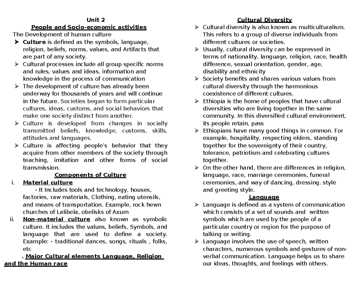 Grade 8 Social Studies unit 2 short note - Unit 2 People and Socio ...