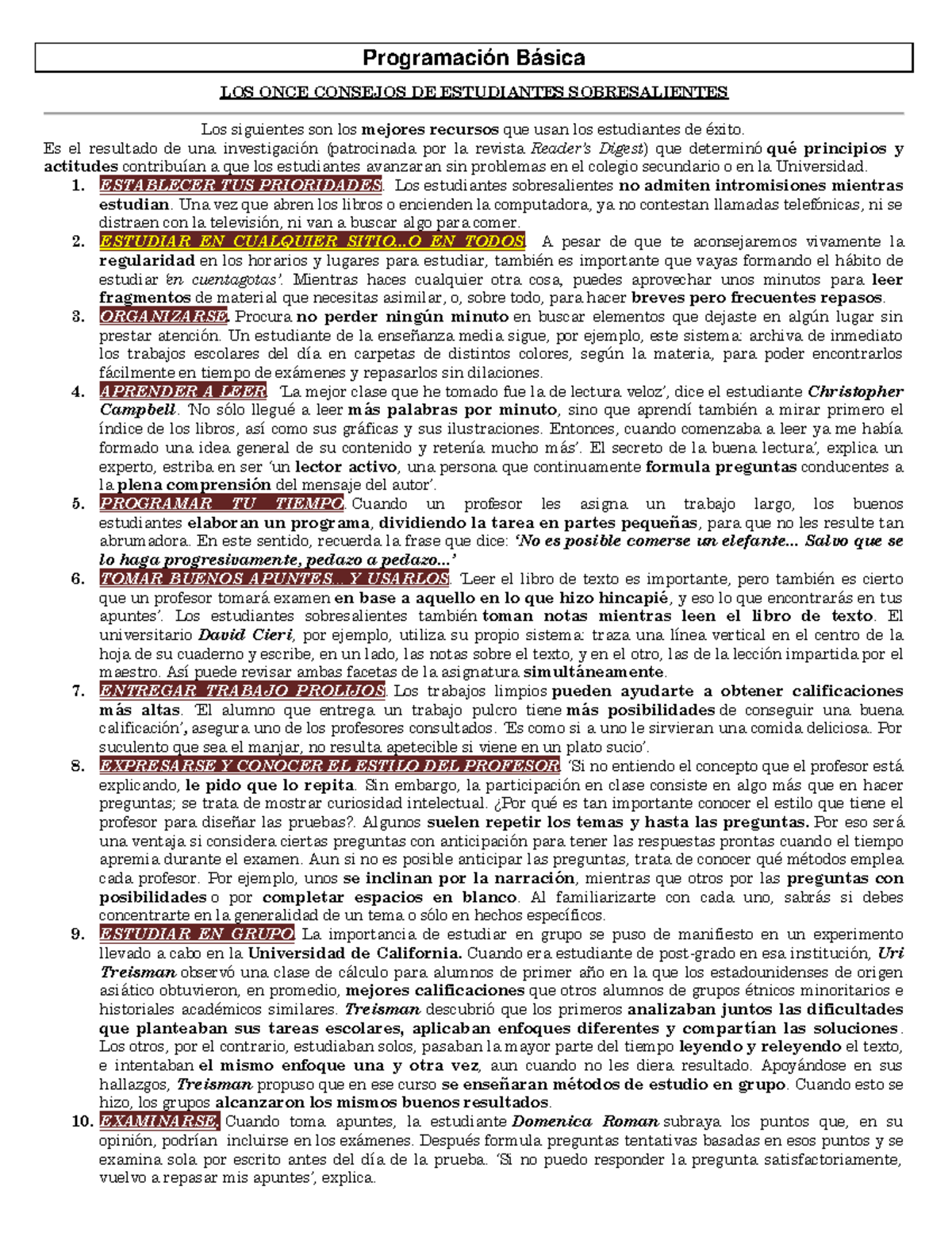 Programacion Basica Consejos - Programación Básica LOS ONCE CONSEJOS DE ...