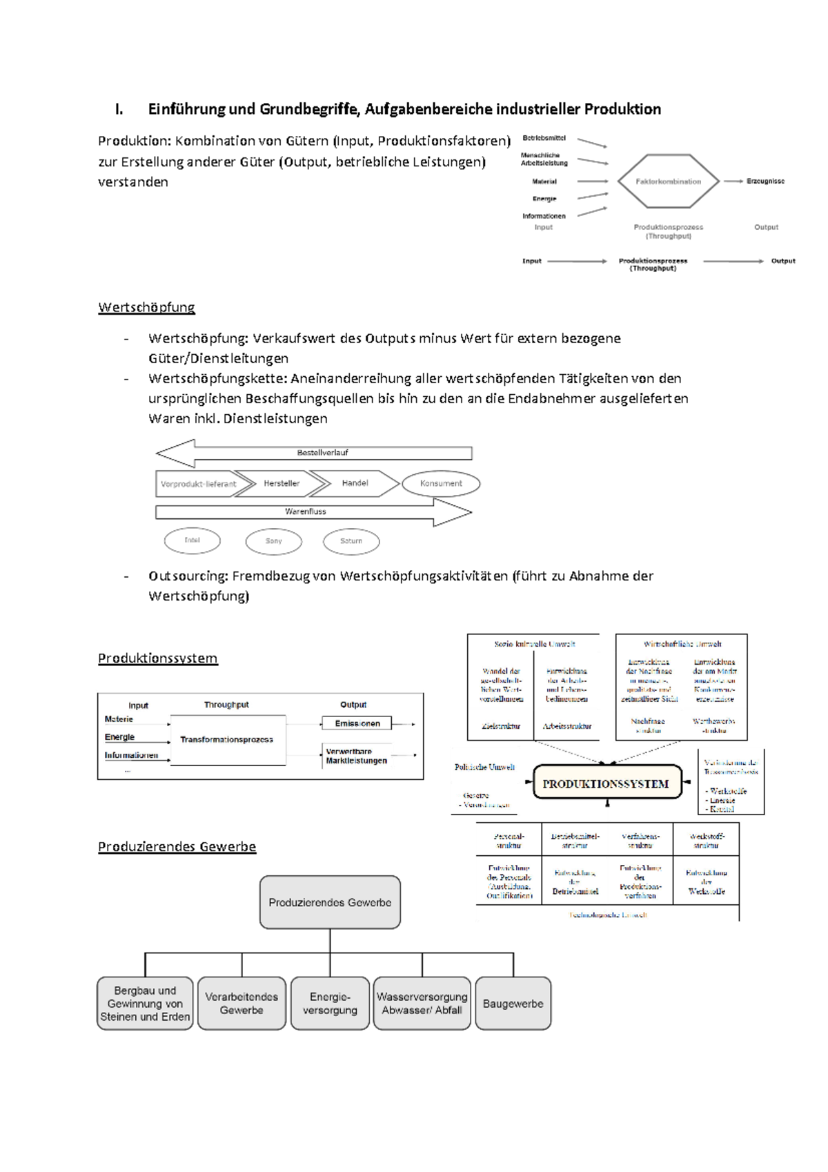 Zusammenfassung - Produktionswirtschaft - Warning: TT: undefined function: 32 I. Einführung und ...
