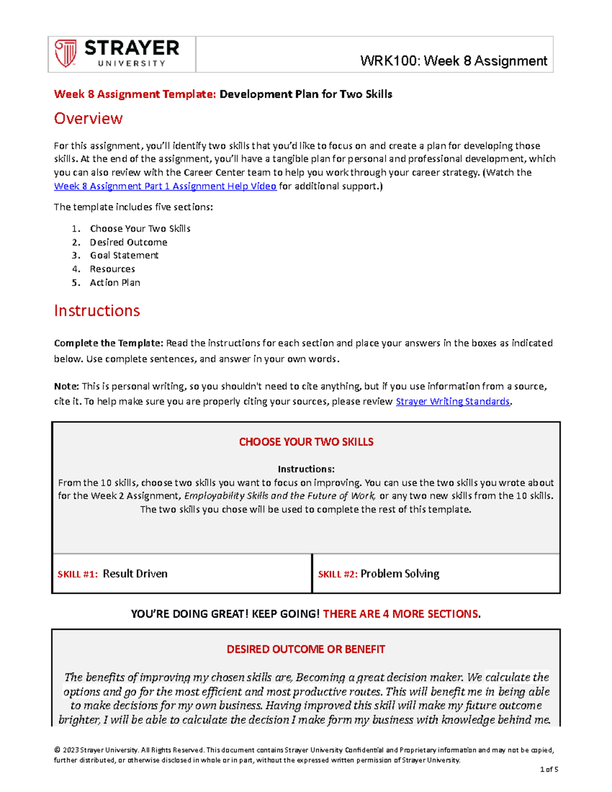 Lisa Clark WRK100 Week2 Employability Skills 2 - Week 8 Assignment Template: Development Plan ...