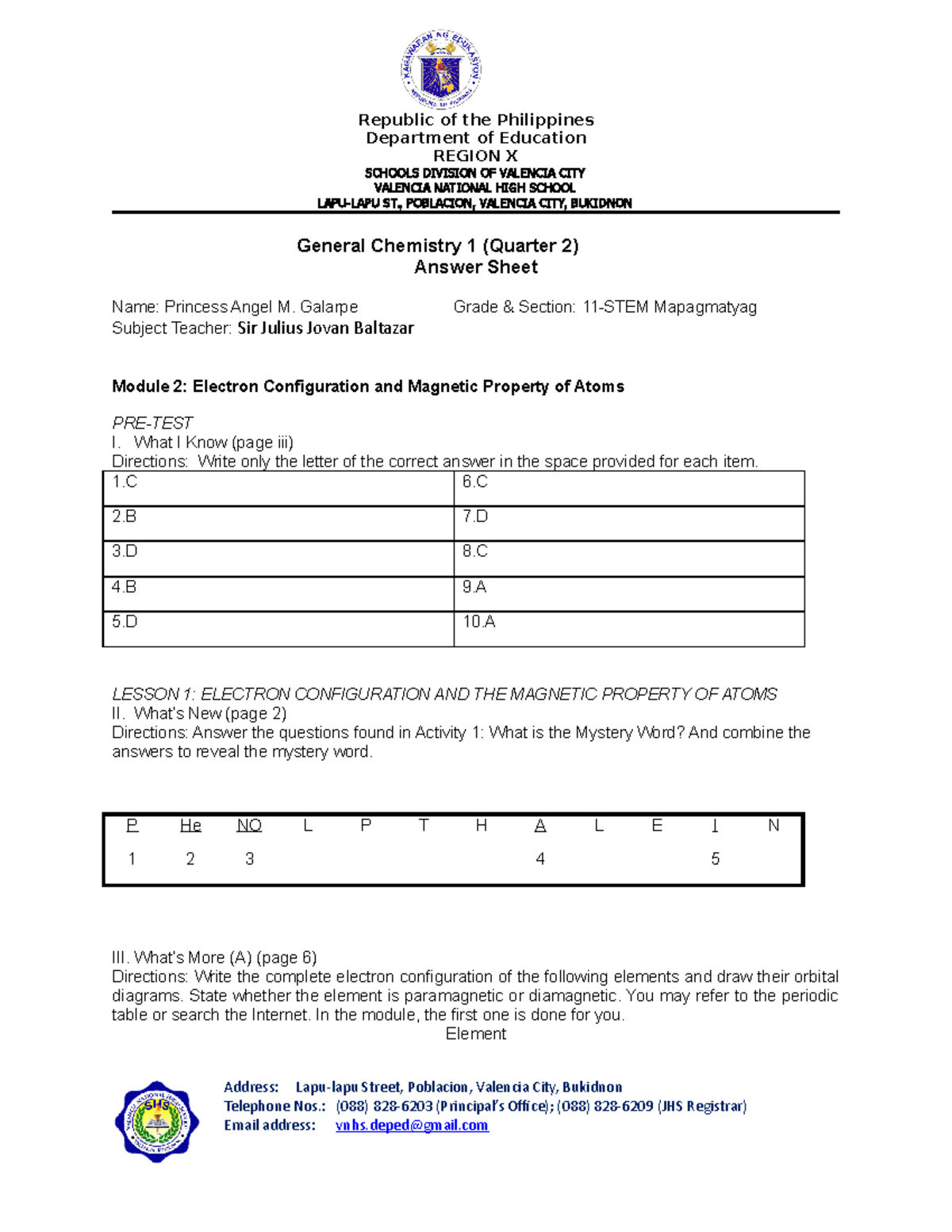 General Chemistry 2- Module 2 - Department of Education REGION X ...