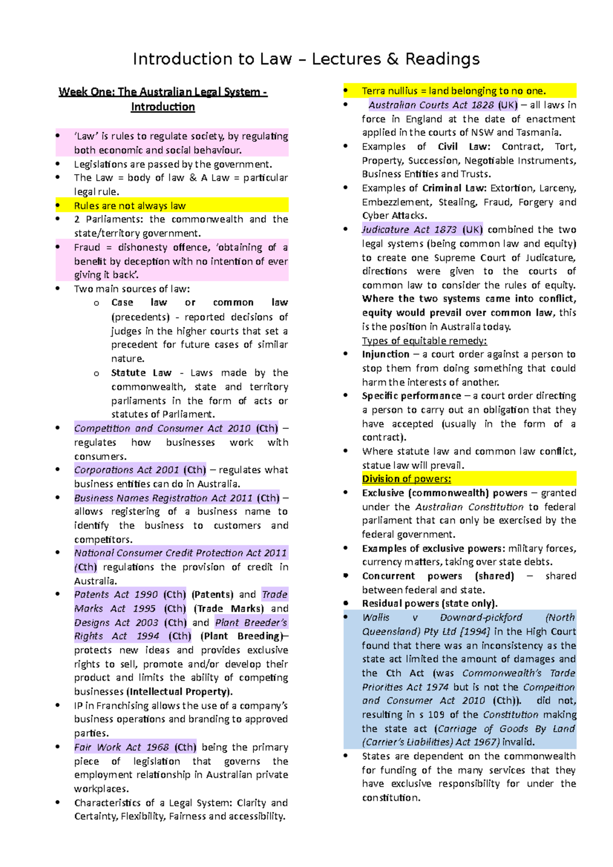 Introduction to Law Lectures 1-2 - Introduction to Law – Lectures ...