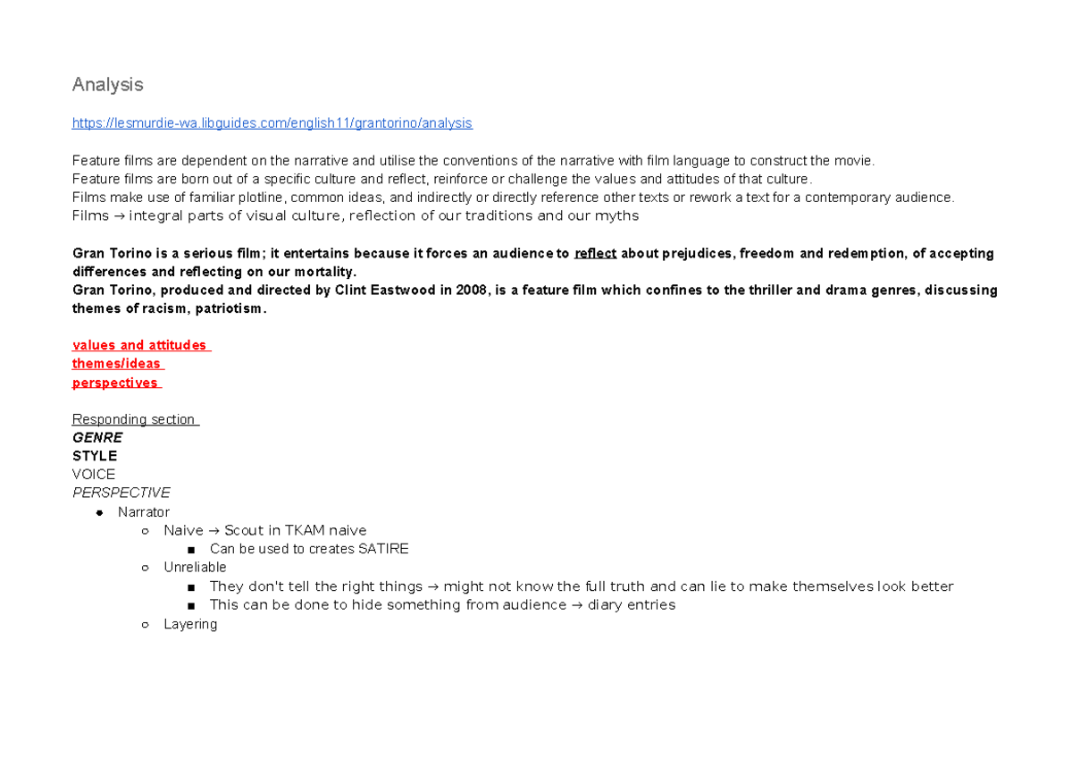 WACE Study English - Notes - Analysis lesmurdie-wa.libguides/english11 ...