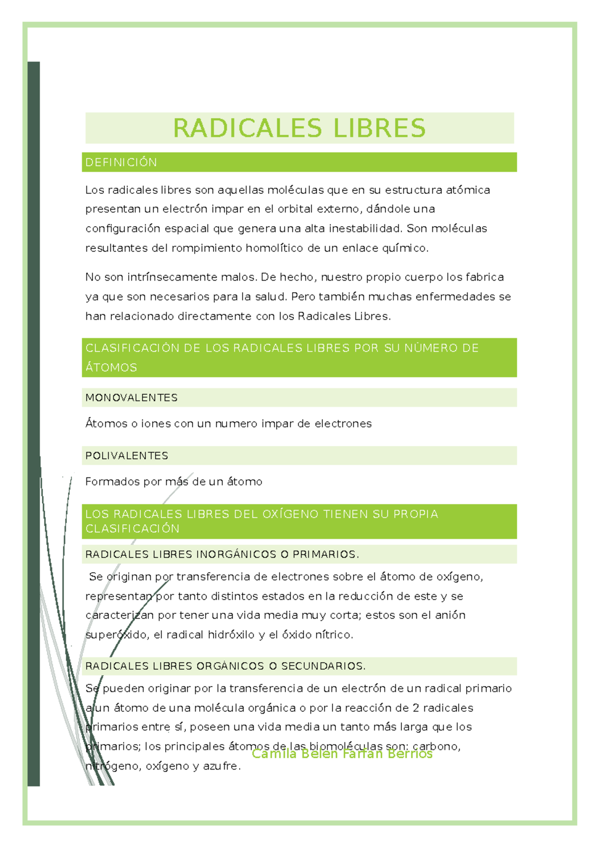 Radicales Libres Resumen - RADICALES LIBRES DEFINICIÓN Los radicales ...