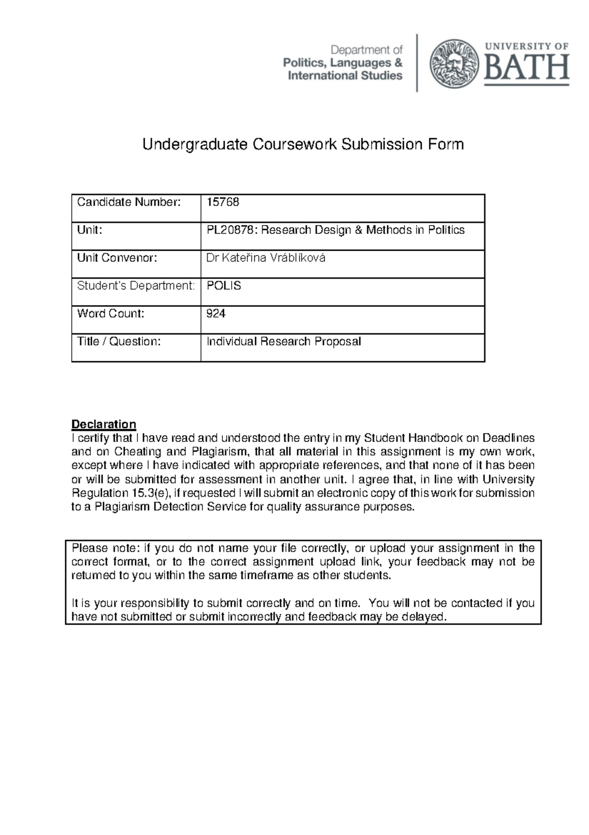15768 PL20878 Individual Research Proposal - Undergraduate Coursework ...