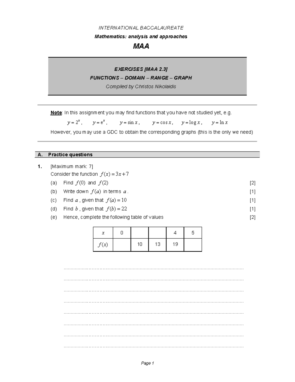 MAA 2 - Just look into the document - INTERNATIONAL BACCALAUREATE ...