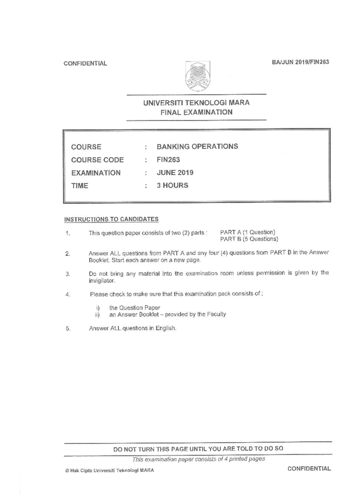 Past year question - Banking Operations - UiTM - Studocu