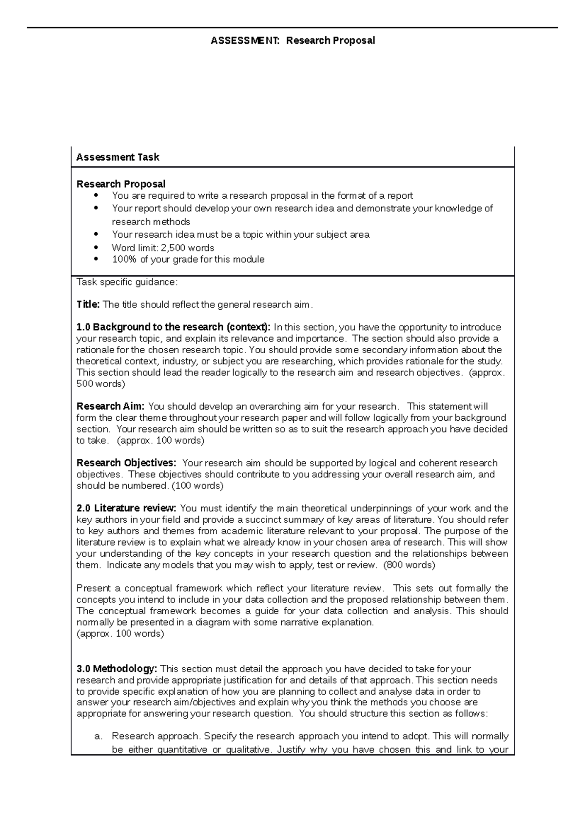 BMO0112 Assessment Brief 2021 - ASSESSMENT: Research Proposal ...