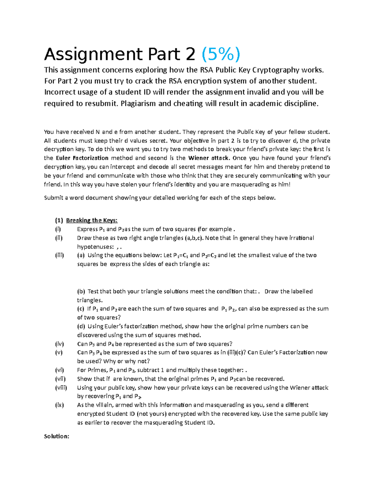 RSA SUBJECT CASE material - Assignment Part 2 (5%) This assignment ...