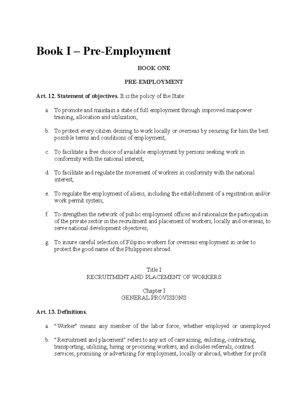 Book I. Pre-employment Human Resource Management - Studocu