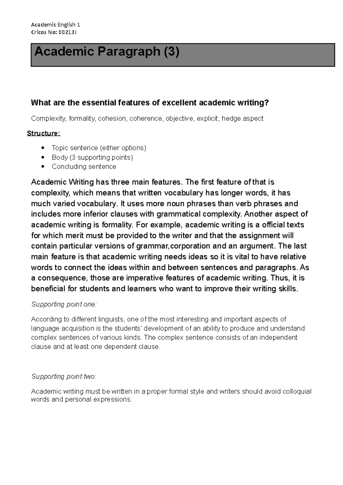 Academic paragraph got 6 for result - Academic English 1 Cricos No ...