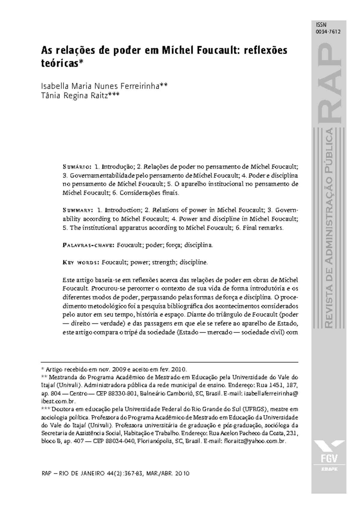 As relações de poder em Foucault - ISSN 0034- As relações de poder em ...