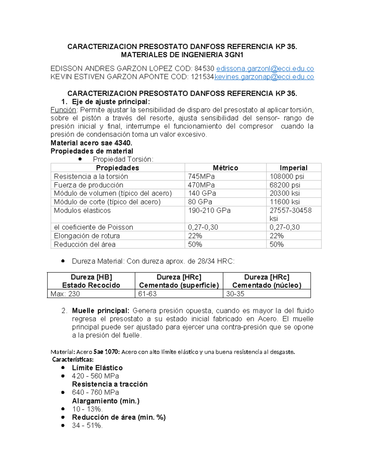 Taller Presostato 2 - CARACTERIZACION PRESOSTATO DANFOSS REFERENCIA KP ...