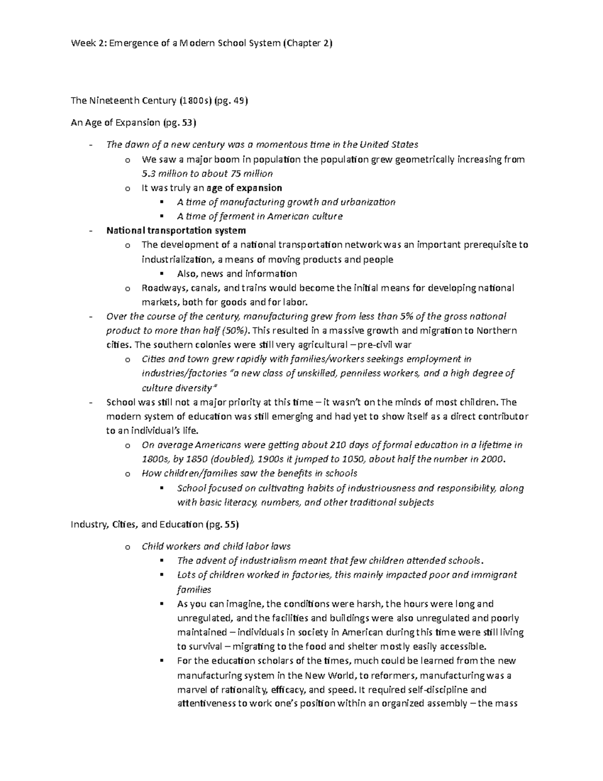 Lecture Notes Industrial Revolutions and Schools - Week 2: Emergence of ...