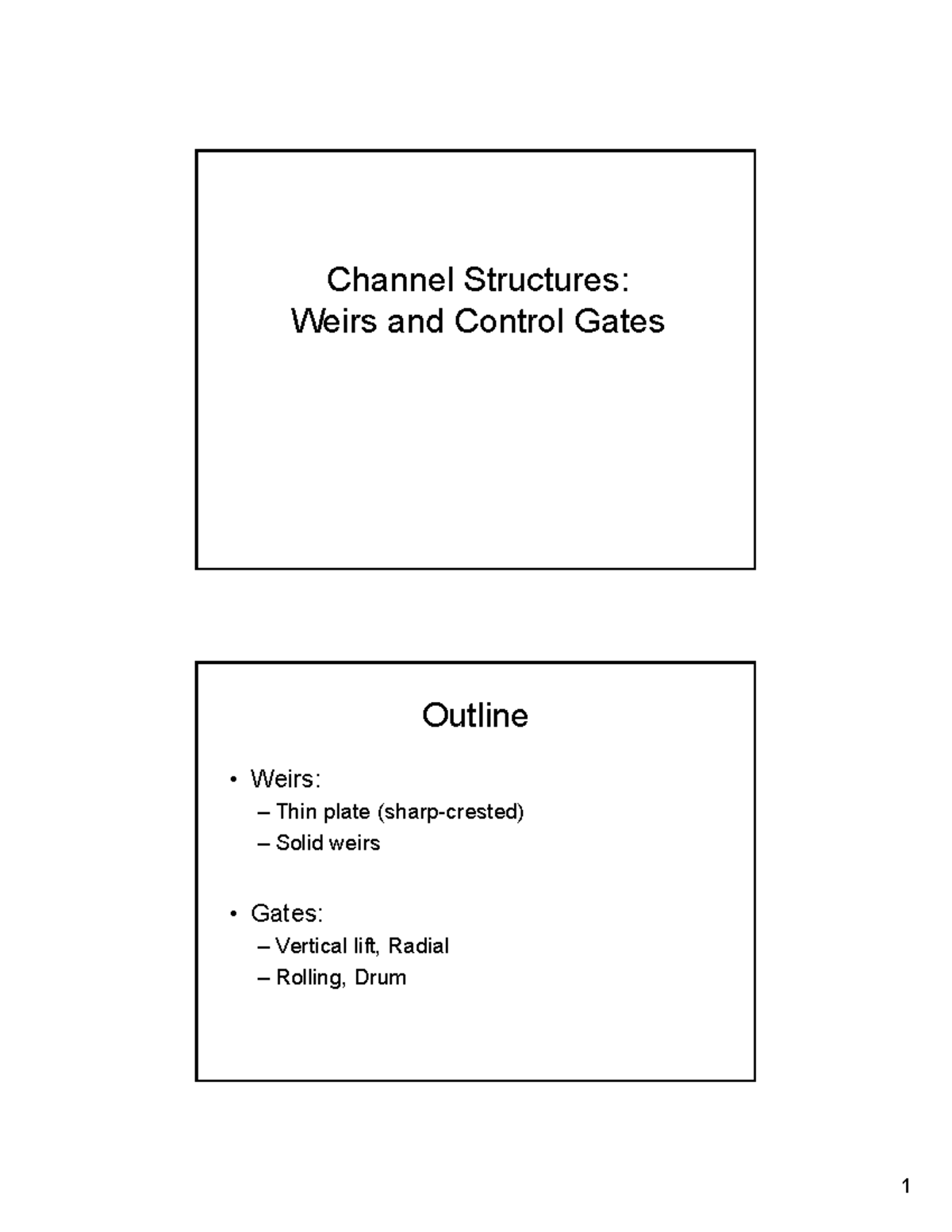 Open Channel-Weirs Gates - Channel Structures: Weirs and Control Gates ...
