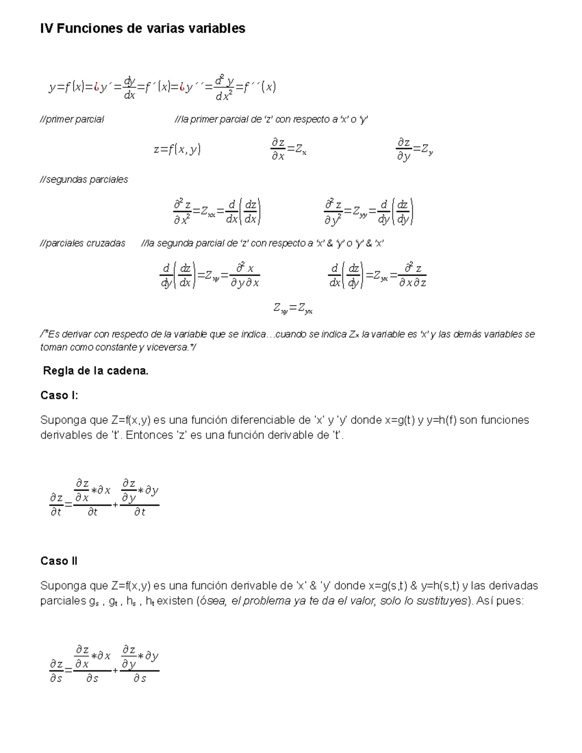 Formulario U4 Funciones de varias variables - IV Funciones de varias ...