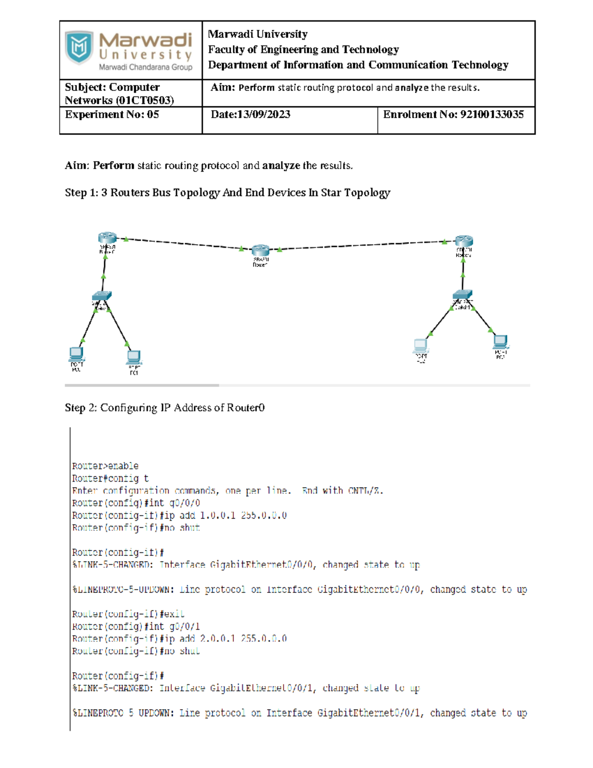 35-Experiment-5 - Experiments on switch, router configuration and sending data from one network ...