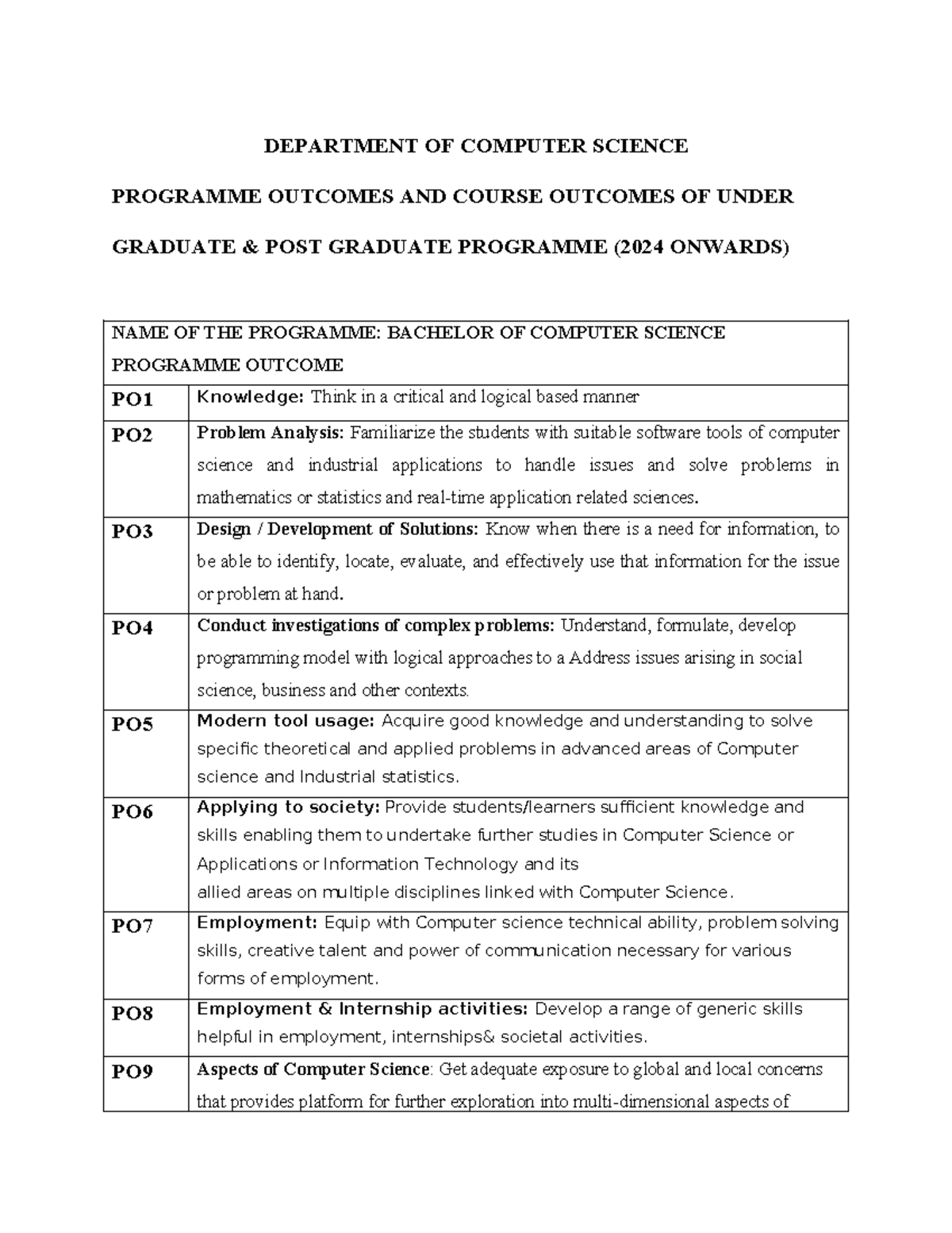 I CS PO CO Department OF Computer Science 2024 - DEPARTMENT OF COMPUTER ...