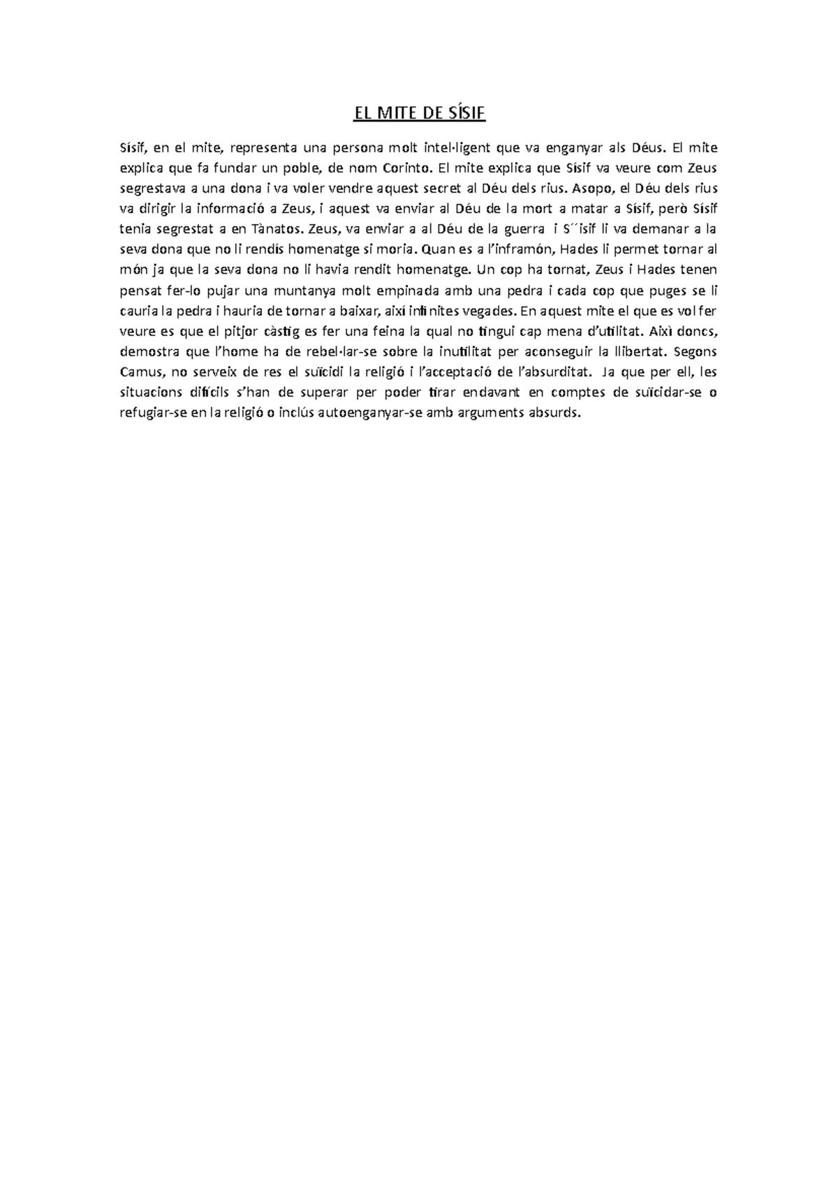 EL MITE DE Sísif - un mite - EL MITE DE SÍSIF Sísif, en el mite ...