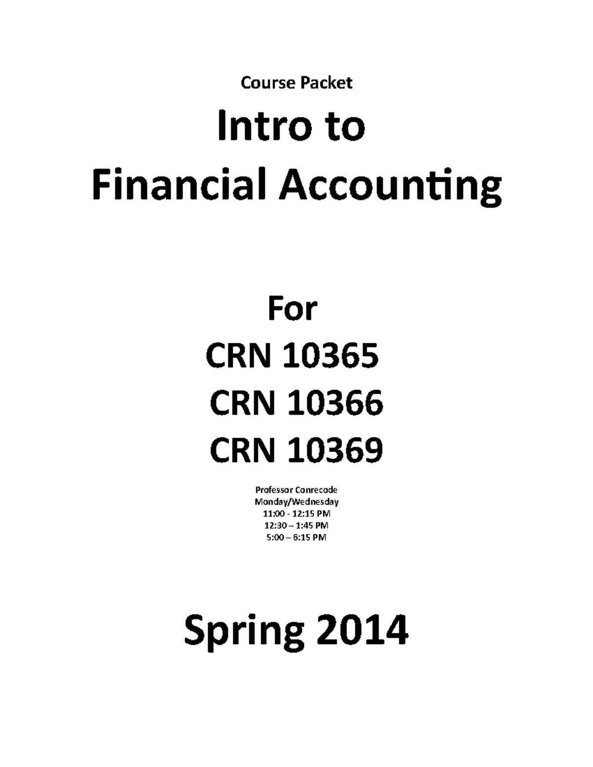 Accounting Note Packet - Course Packet Intro to Financial Accounting ...