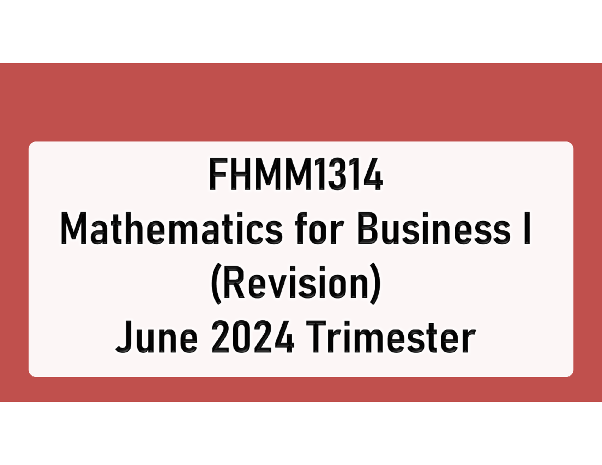 FHMM1314 MBI Revision 202406 WBLE - Date : 03/10/2024 (Thursday)Time ...