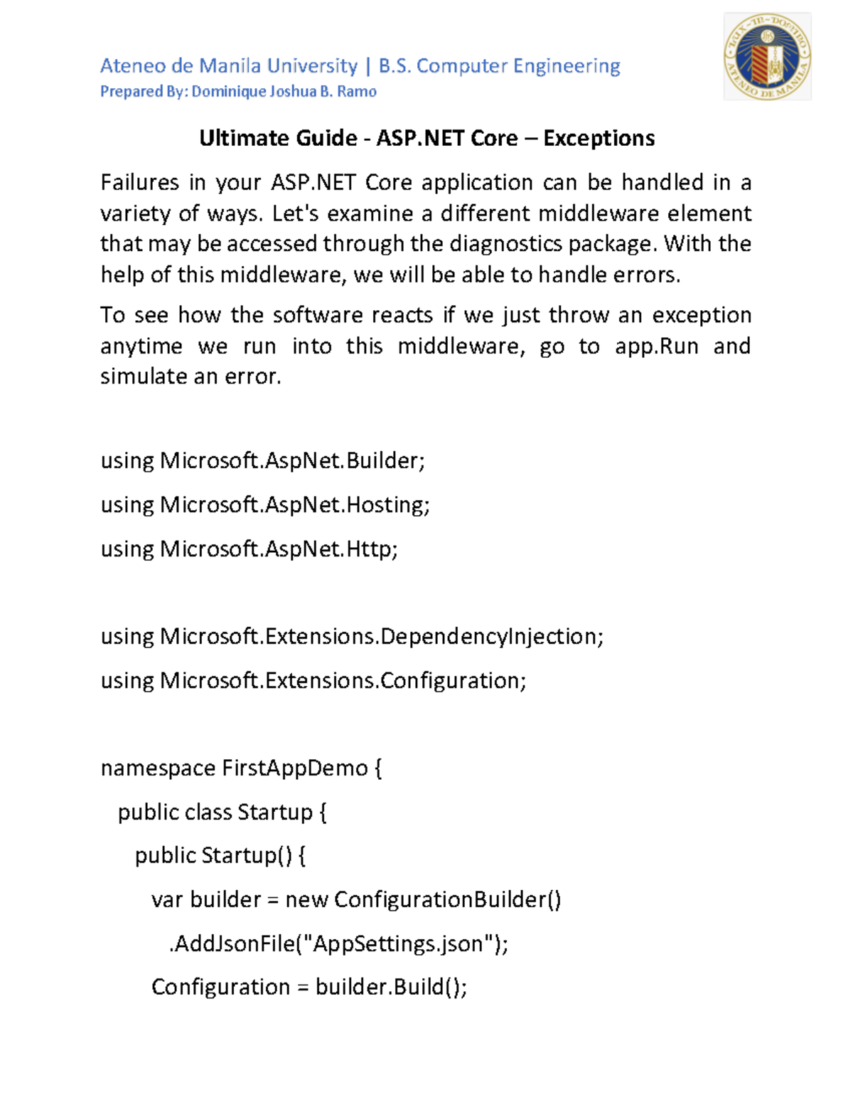Ultimate Guide - ASP.NET Core - Exceptions - Prepared By: Dominique ...