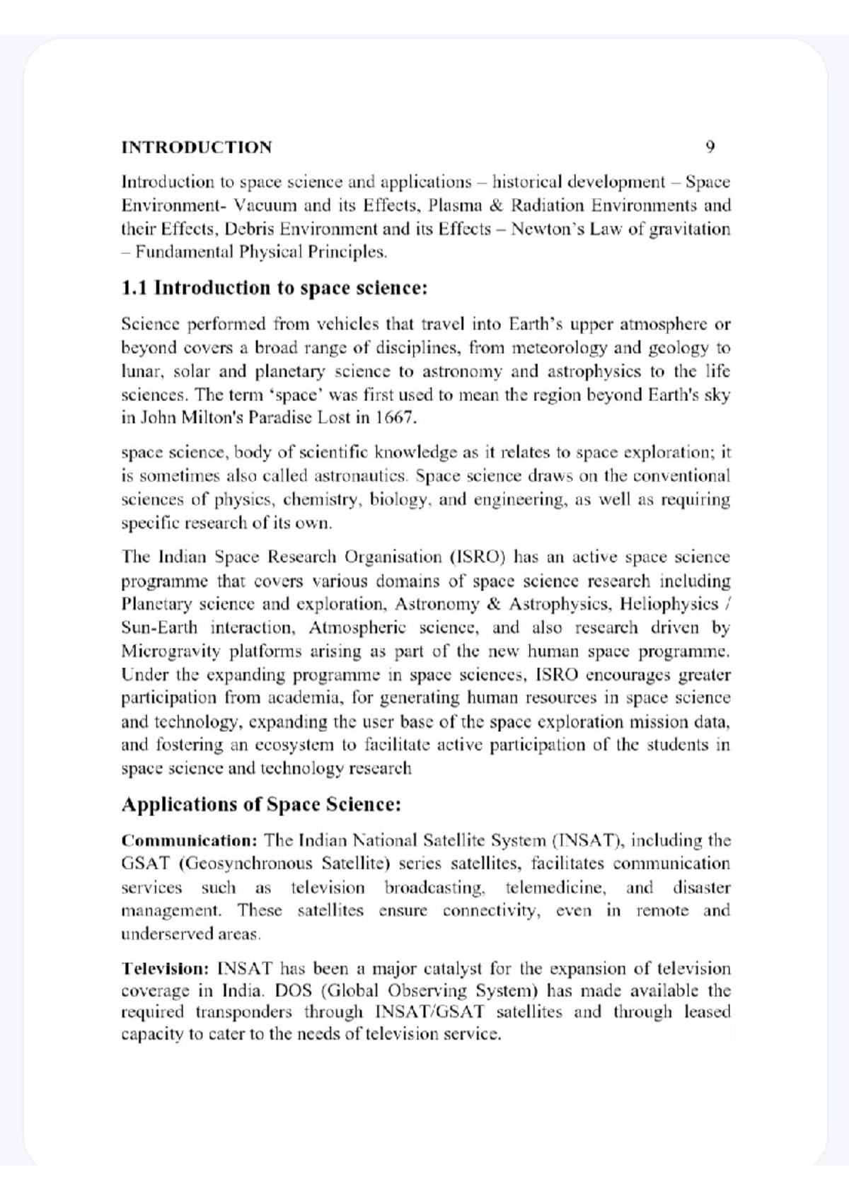 SS unit 1 - Ss unit 1 - INTRODUCTION 9 Introduction to space science ...