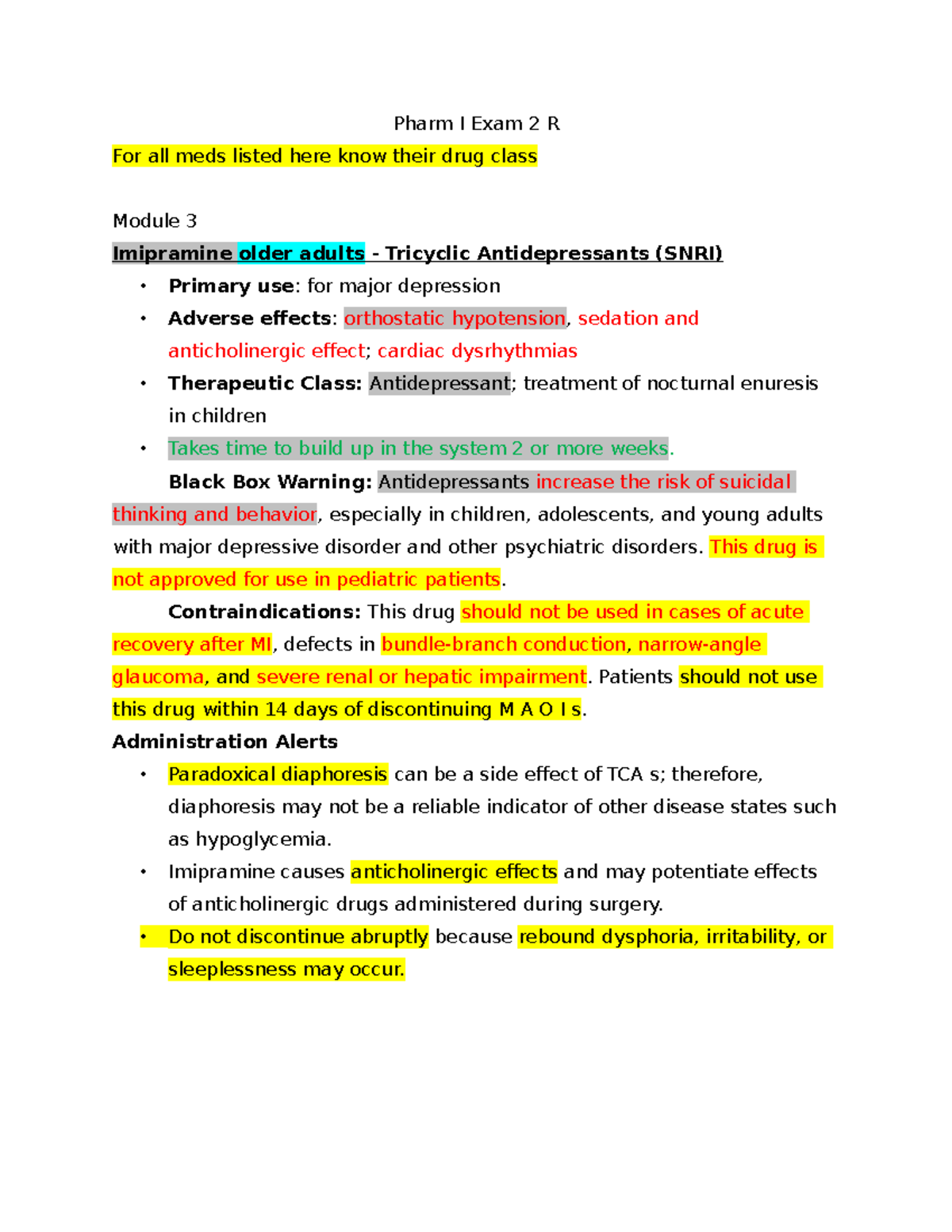 Pharm I Exam 2 R - Black Box Warning: Antidepressants increase the risk ...