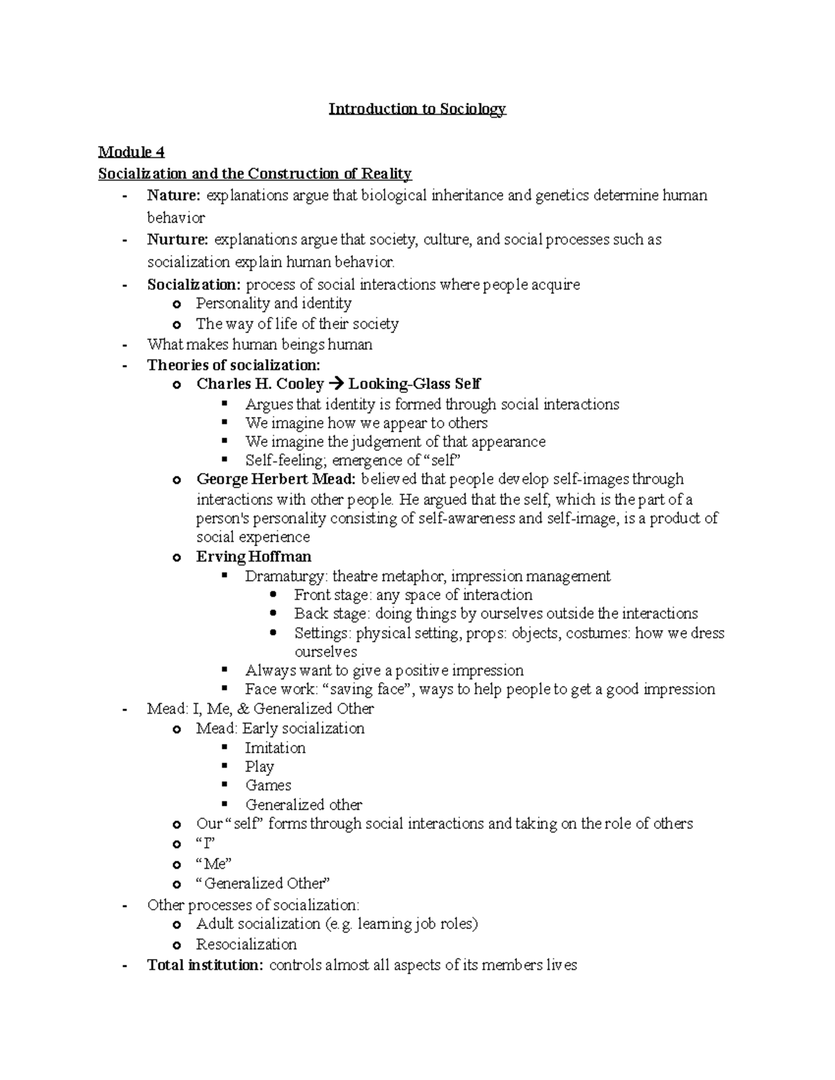 Chapter 4 - Lecture notes: Socialization and the Construction of ...