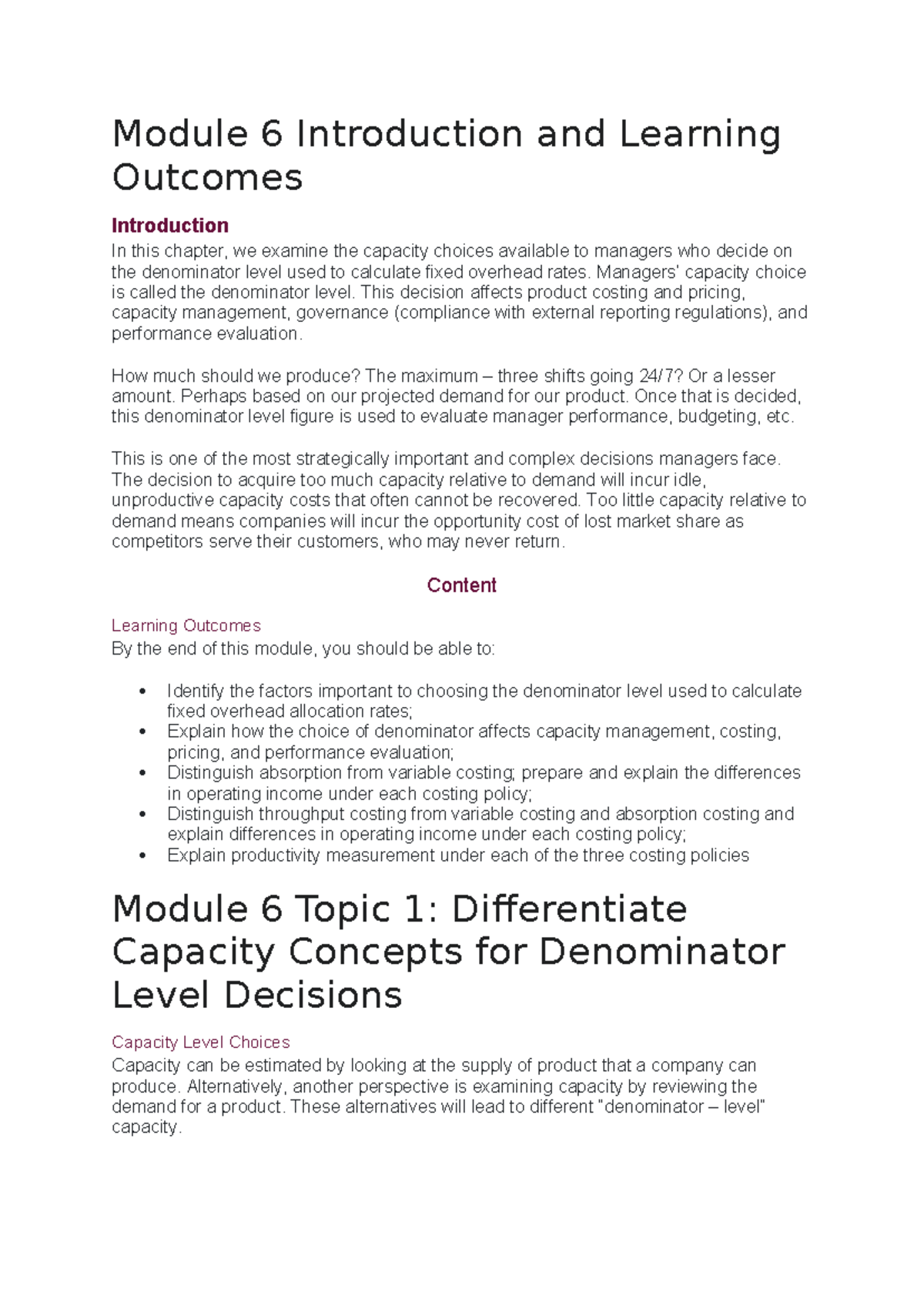 Instructor Notes - Module 6 Introduction and Learning Outcomes ...