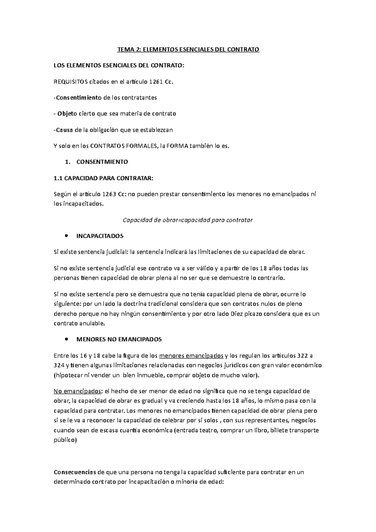 TEMA 2 - Apuntes 2 - TEMA 2: ELEMENTOS ESENCIALES DEL CONTRATO LOS ...