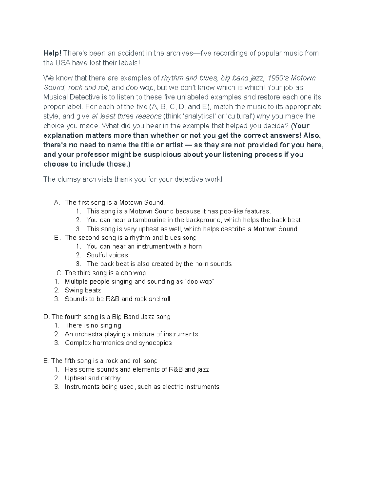 Musical Detective 3 - assignment - Help! There's been an accident in ...