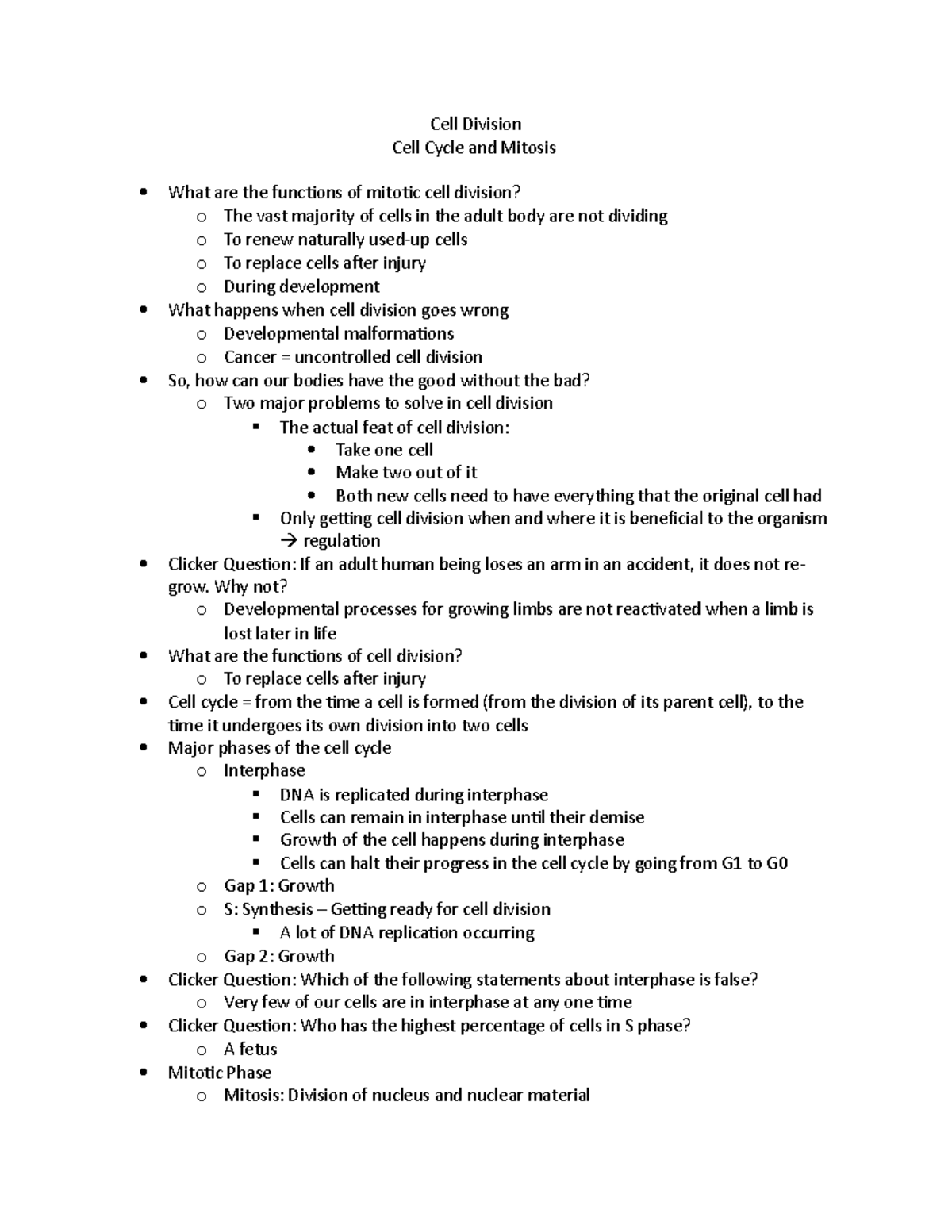 Cell Division Notes - Cell Division Cell Cycle and Mitosis What are the ...