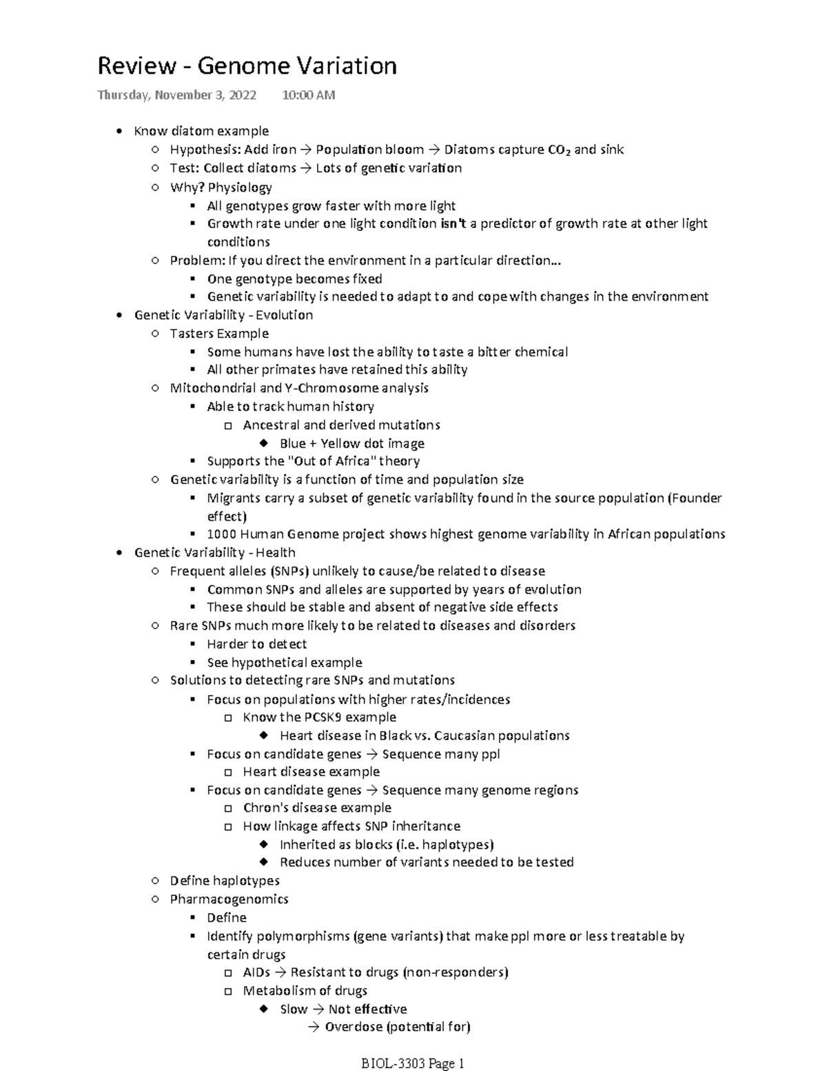 Unit 4 - Genome Variation Review - Know diatom example Hypothesis: Add ...