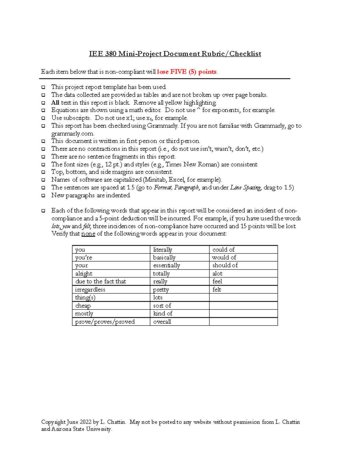 IEE 380 Summer Project Directions - Copyright June 2022 by L. Chattin ...