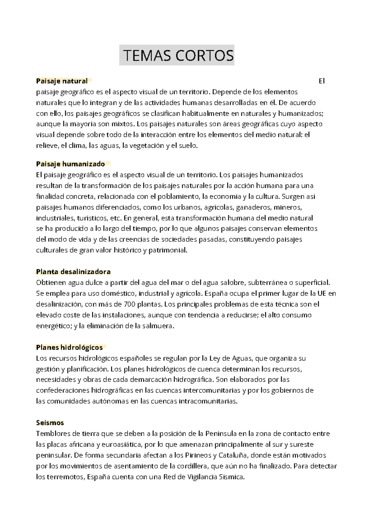 Tema 4 geo - defs - TEMAS CORTOS Paisaje natural El paisaje geográfico ...