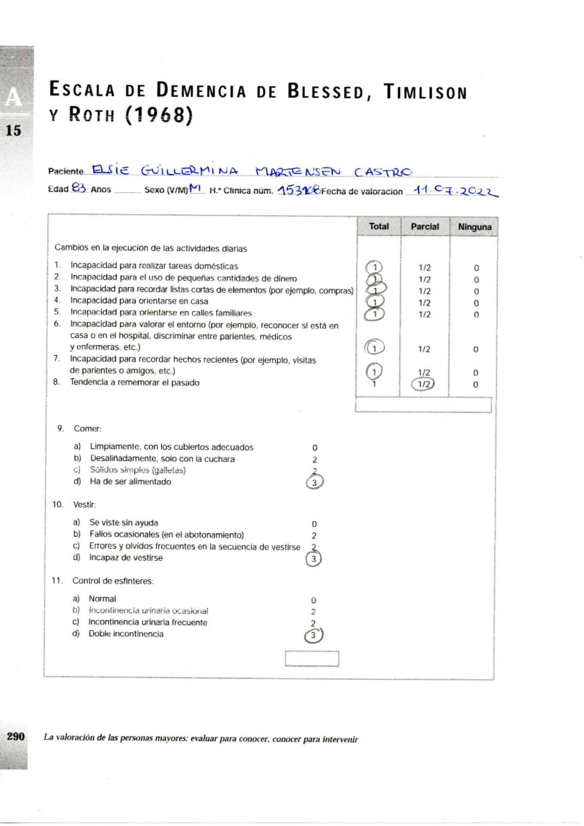 Escala DE Demencia DE Blessed - Elsie Martensen Castro - Psicología ...