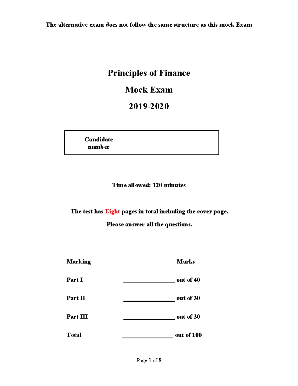 Mock Exam with solution - The alternative exam does not follow the same ...
