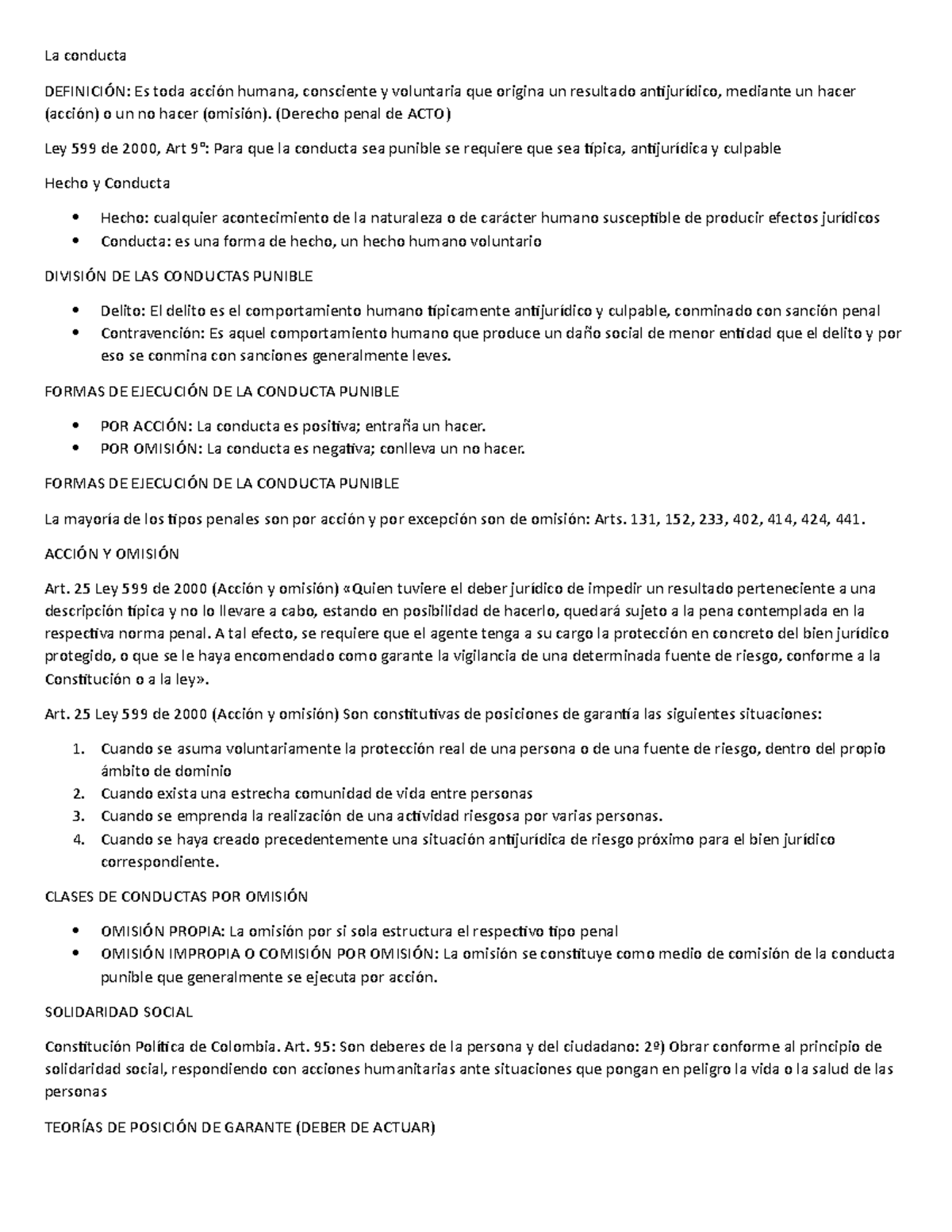 Teoria del delito - La conducta DEFINICIÓN: Es toda acción humana ...