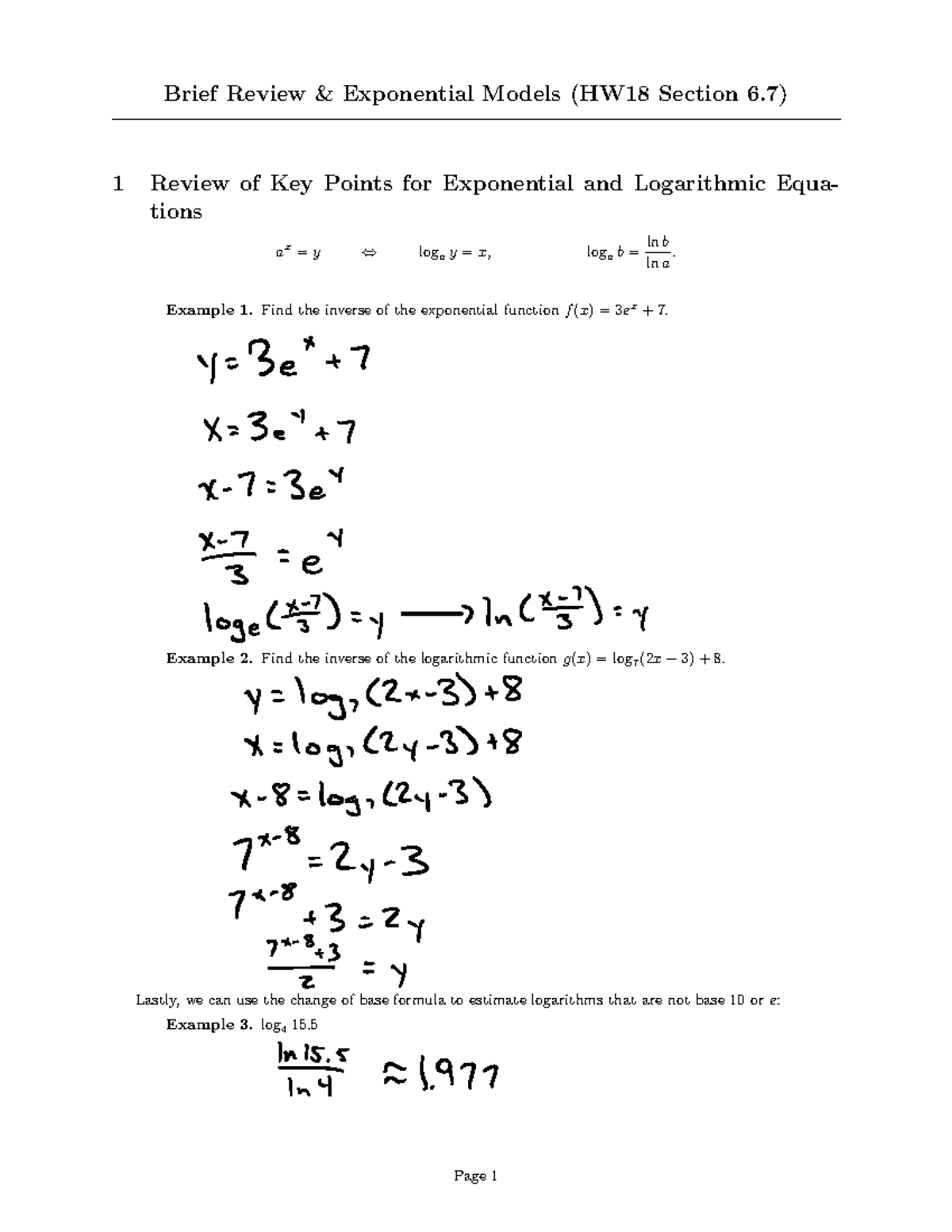 Exponential Models - Scott Hader - Brief Review & Exponential Models ...