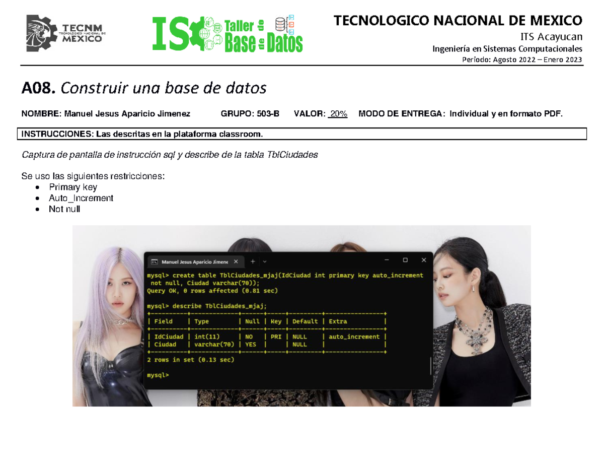 A08. Construir una base de datos Aparicio Jimenez Manuel Jesus - TECNOLOGICO NACIONAL DE MEXICO ...