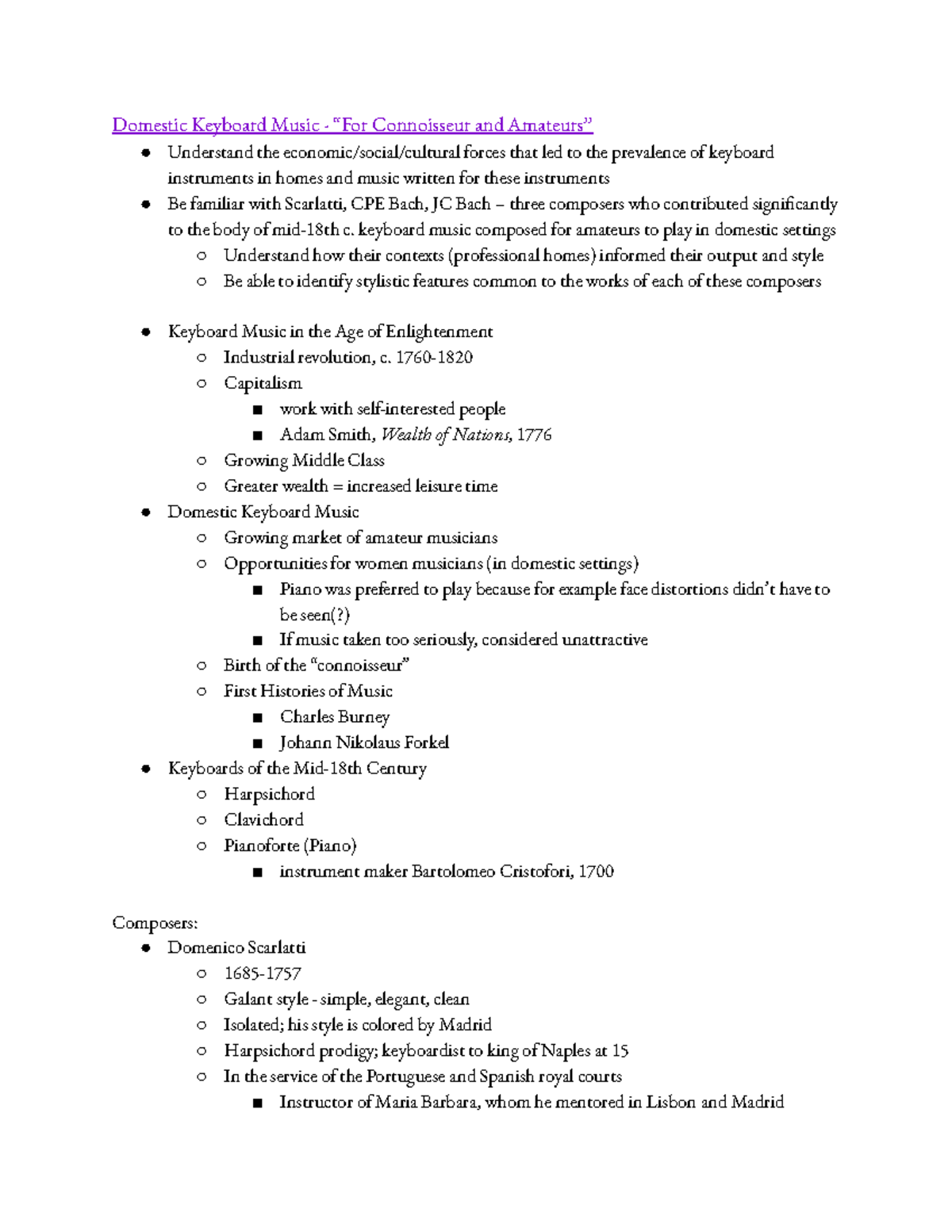 MHS 122 Notes - Wester music history since 1700s - Domestic Keyboard ...