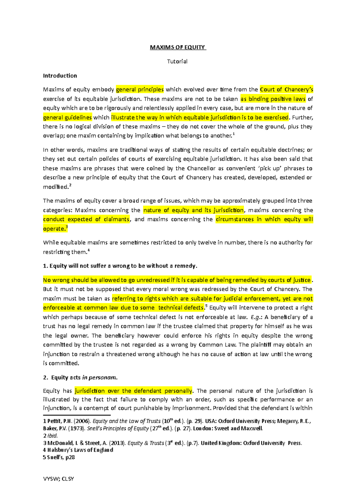2.1 Cases Maxims of Equity - MAXIMS OF EQUITY Tutorial Introduction ...