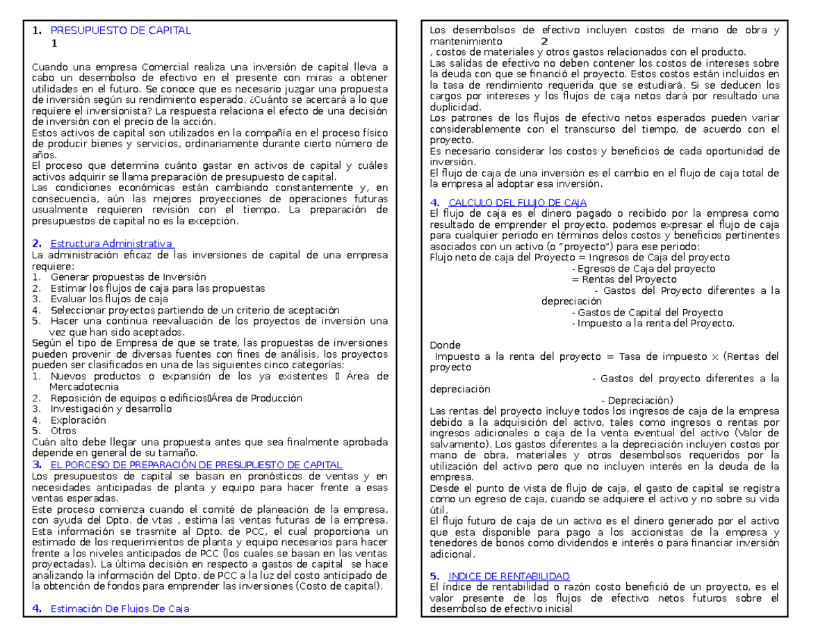 Inversion de capital - 1. PRESUPUESTO DE CAPITAL 1 Cuando una empresa ...