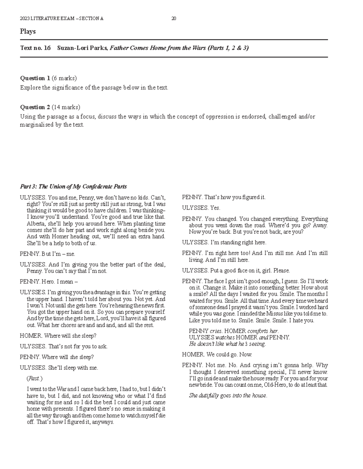 Father Section A response - 2023 LITERATURE EXAM – SECTION A 20 ...