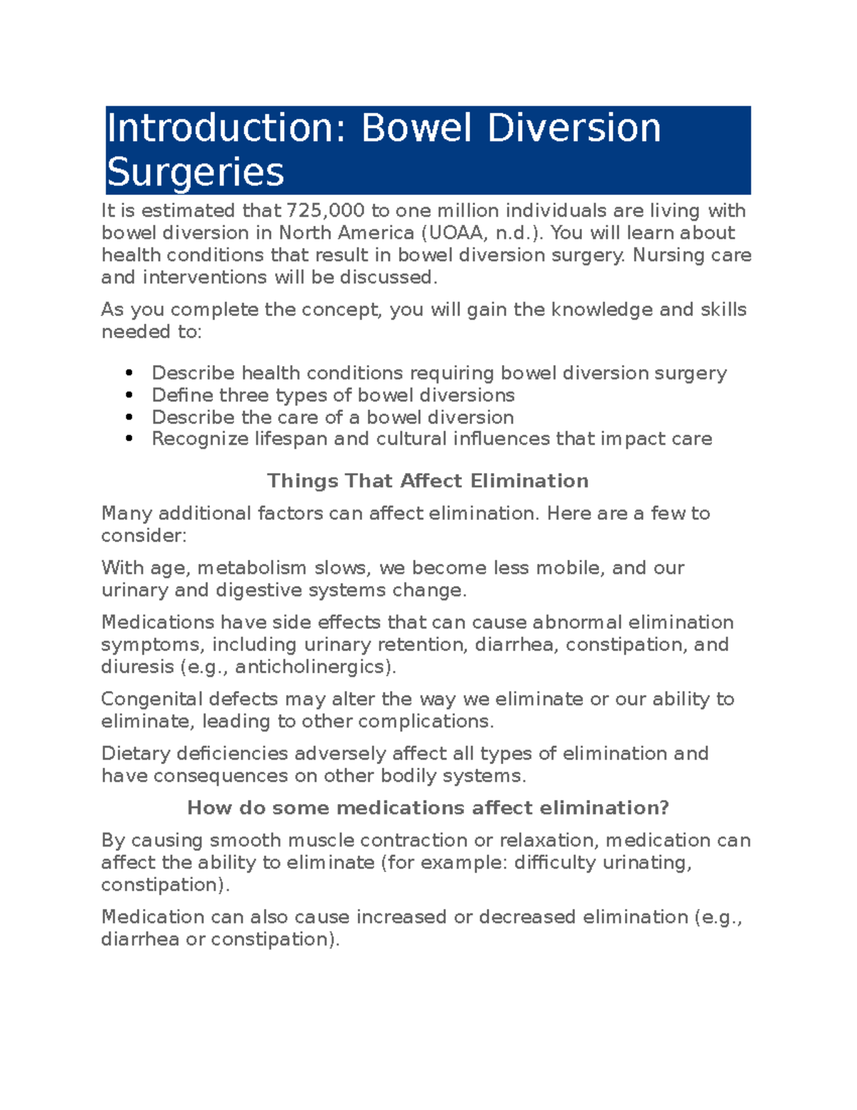 Bowel Diversion Surgeries: Conditions Care and Interventions - Studocu